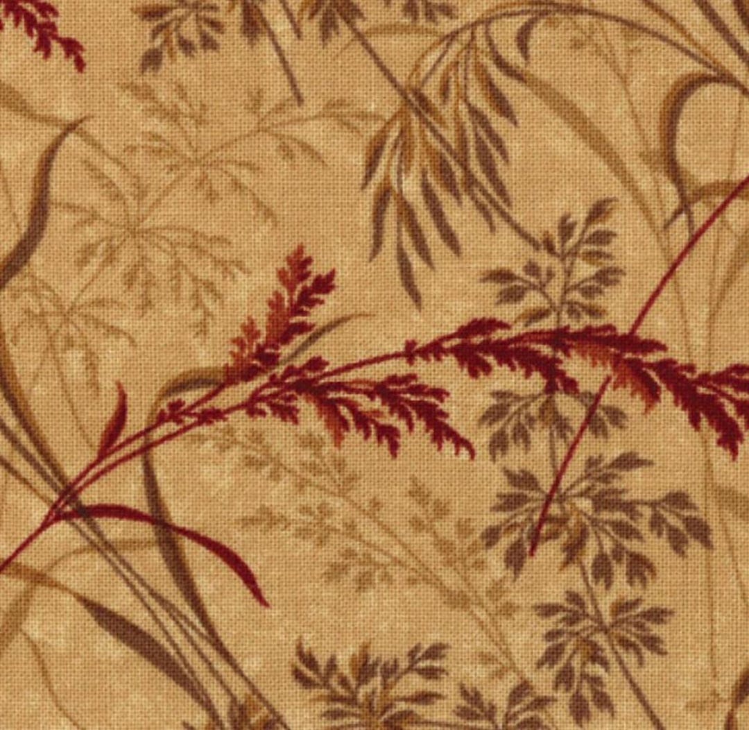 Fabric Tall Grass on Tan Cattails & Clover Collection Kansas Troubles ...