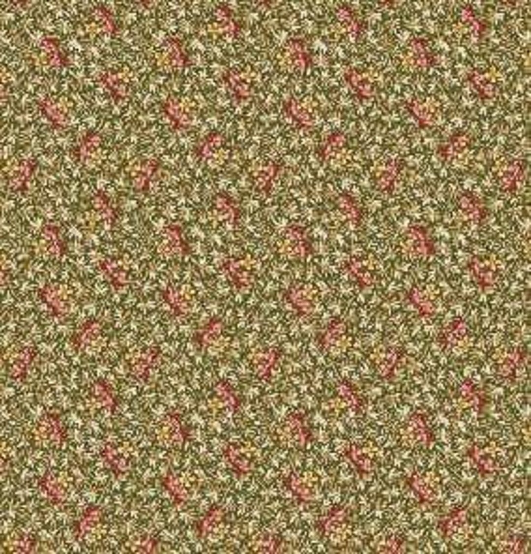 Primitive Tiny Flowers Green Fabric Paula Barnes Quilt Cotton Marcus ...