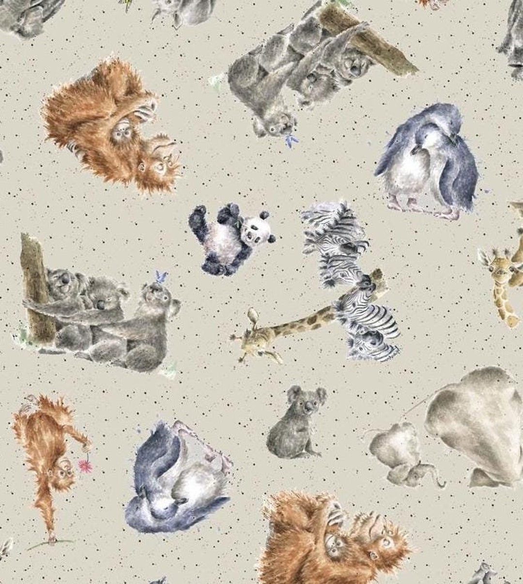 SALE Fabric Love is Collection Khaki Zoo Animals Giraffe Zebra Koala ...
