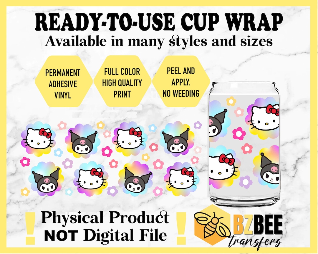 Cute Cat Rabbit Anime Cup Wrap, Ready to Use Glass Cup Wrap for Glass ...