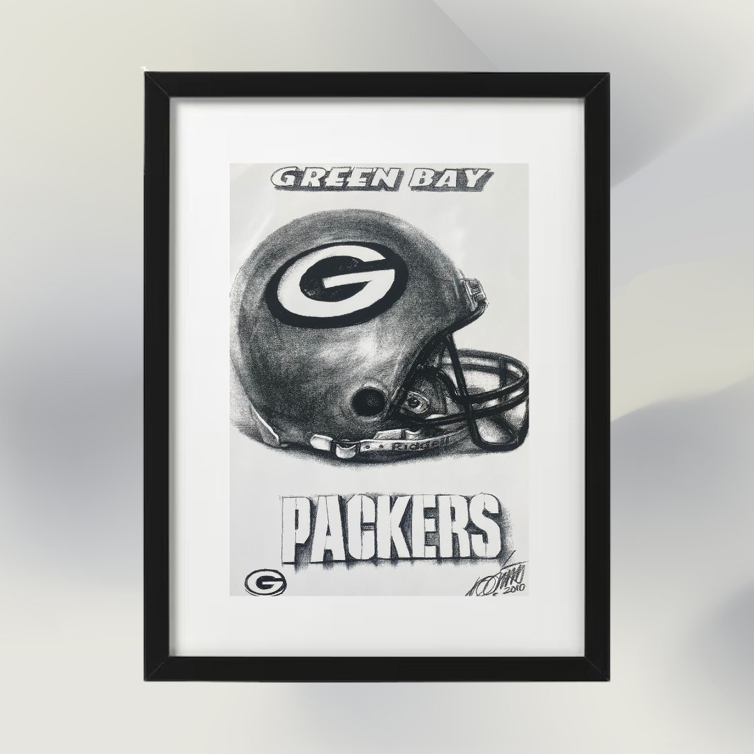 Football | "green Bay Packers Helmet" | Charcoal Drawing: 16' X 20' - Etsy