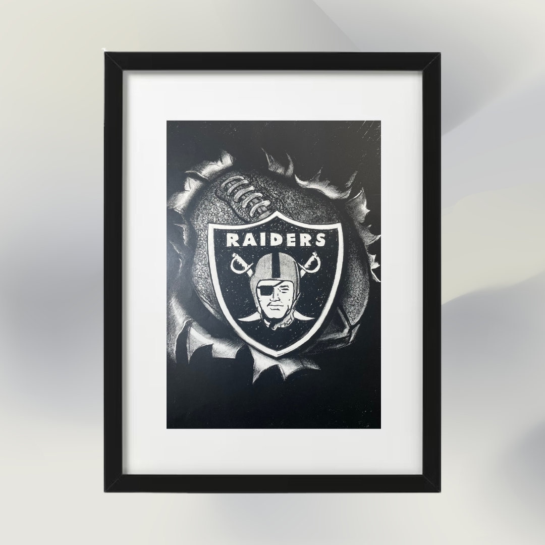 Football | "raiders Football Explosion" | Charcoal Drawing: 16' X 20 ...