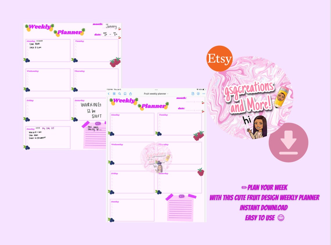 Weekly Planner Fruit Design - Etsy