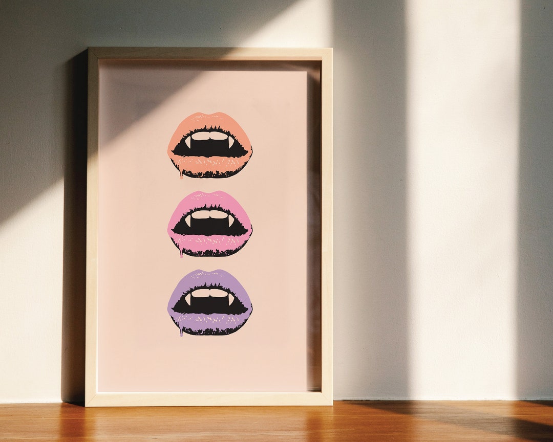 Vampire Lips Pastel Print, Trendy Goth Halloween Decor, Artsy Apartment ...