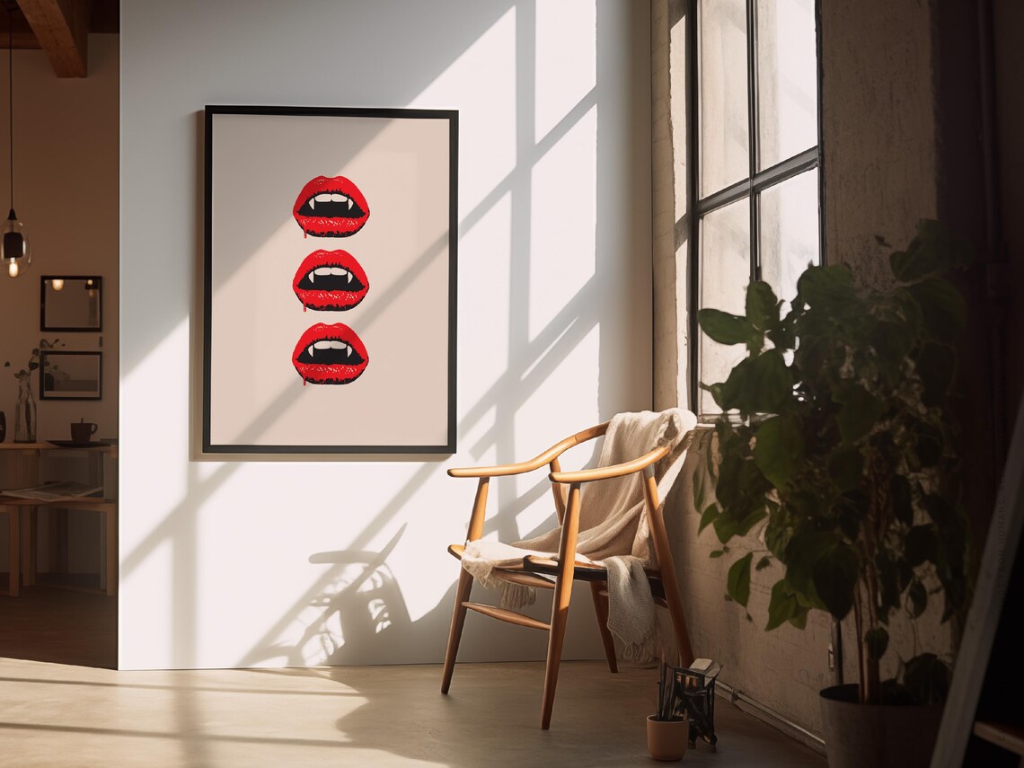 Red Vampire Lips Print, Witchy Graphic Poster, Goth Halloween Decor ...