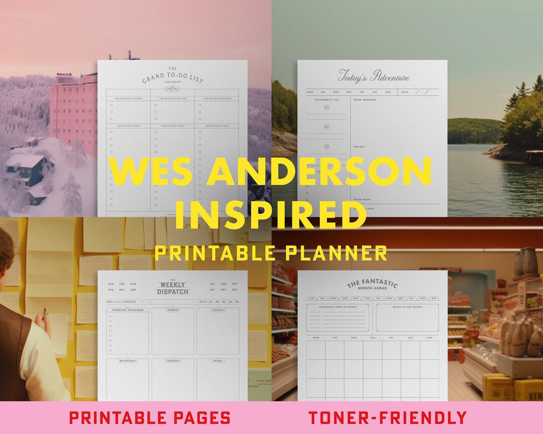 Printable Planner Bundle, Wes Anderson Gift daily Weekly Monthly to Do ...