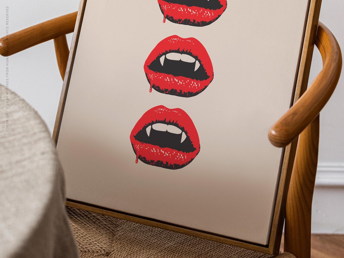 Red Vampire Lips Print, Witchy Graphic Poster, Goth Halloween Decor ...