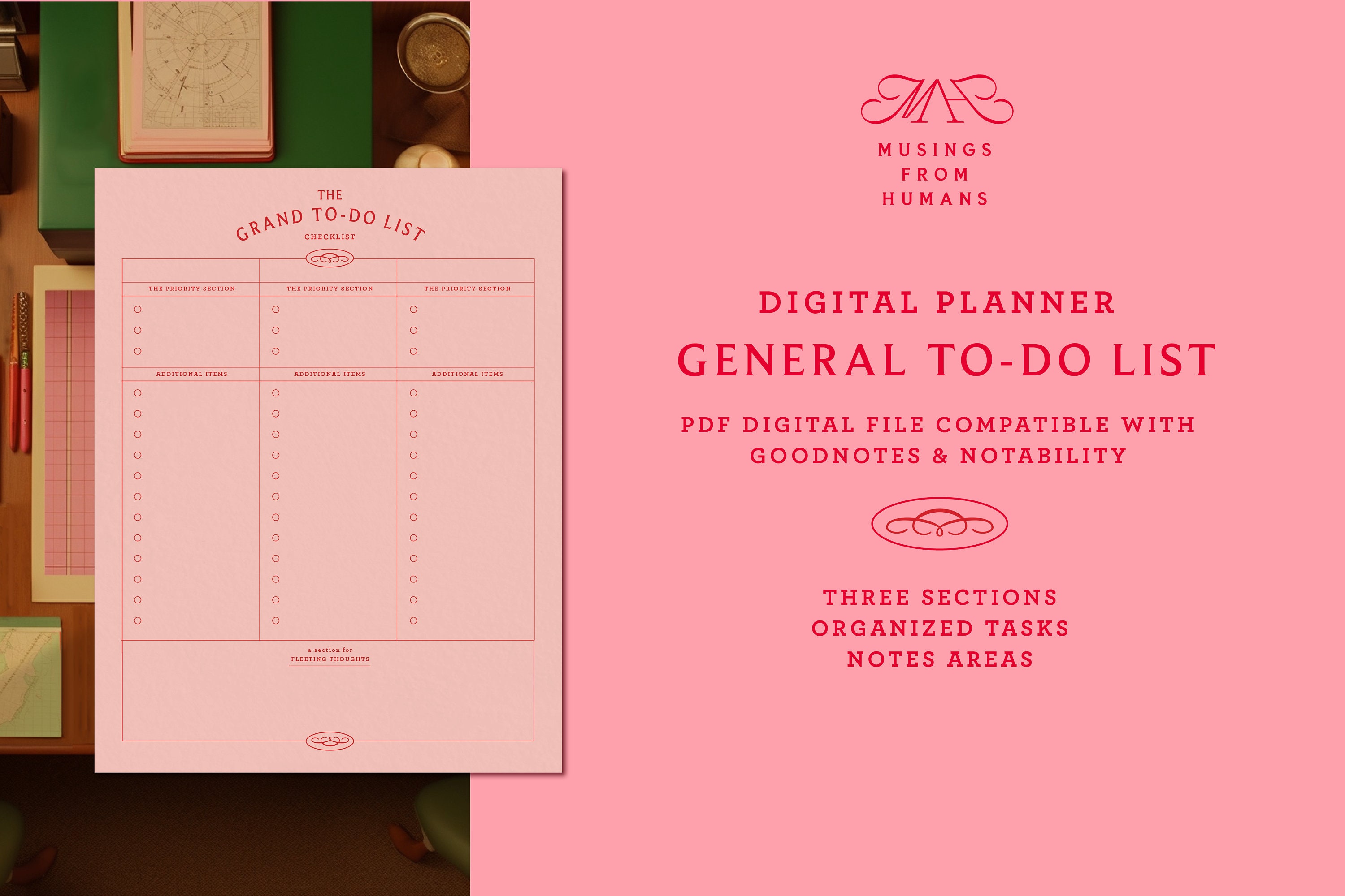 Undated Digital Planner Bundle, Wes Anderson Gift, Productivity ...