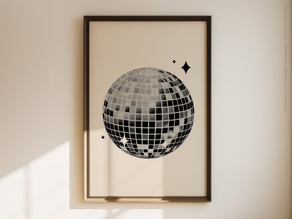 Disco Ball Graphic Wall Art, Funky Mirror Ball Poster, Trendy Bar Cart ...