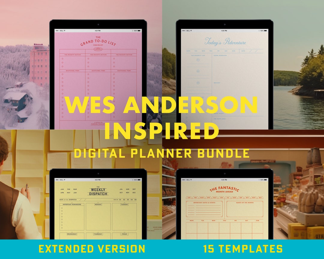 Digital Planner Bundle, Wes Anderson Gift daily Weekly Monthly to Do ...