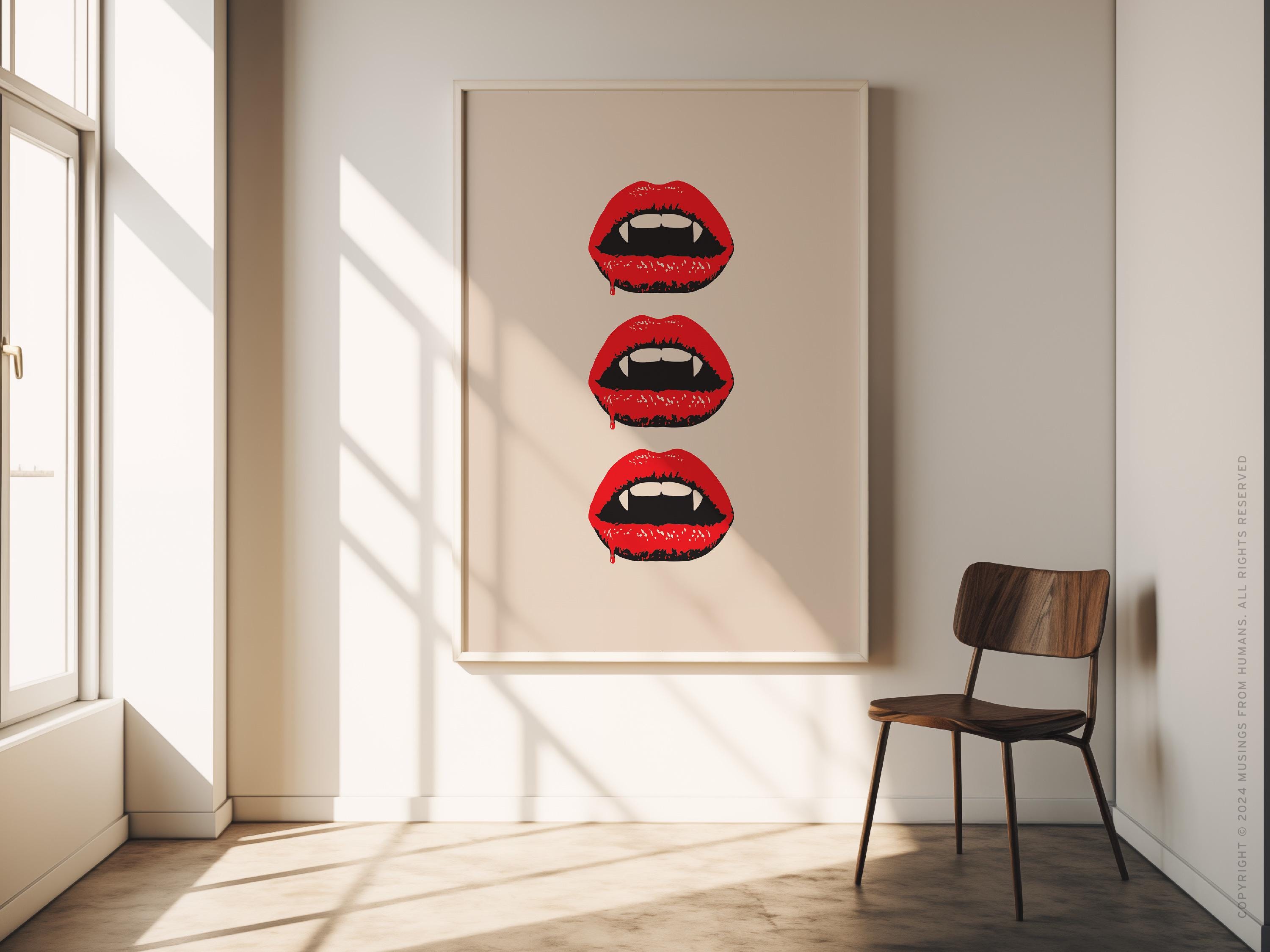 Red Vampire Lips Print, Witchy Graphic Poster, Goth Halloween Decor ...
