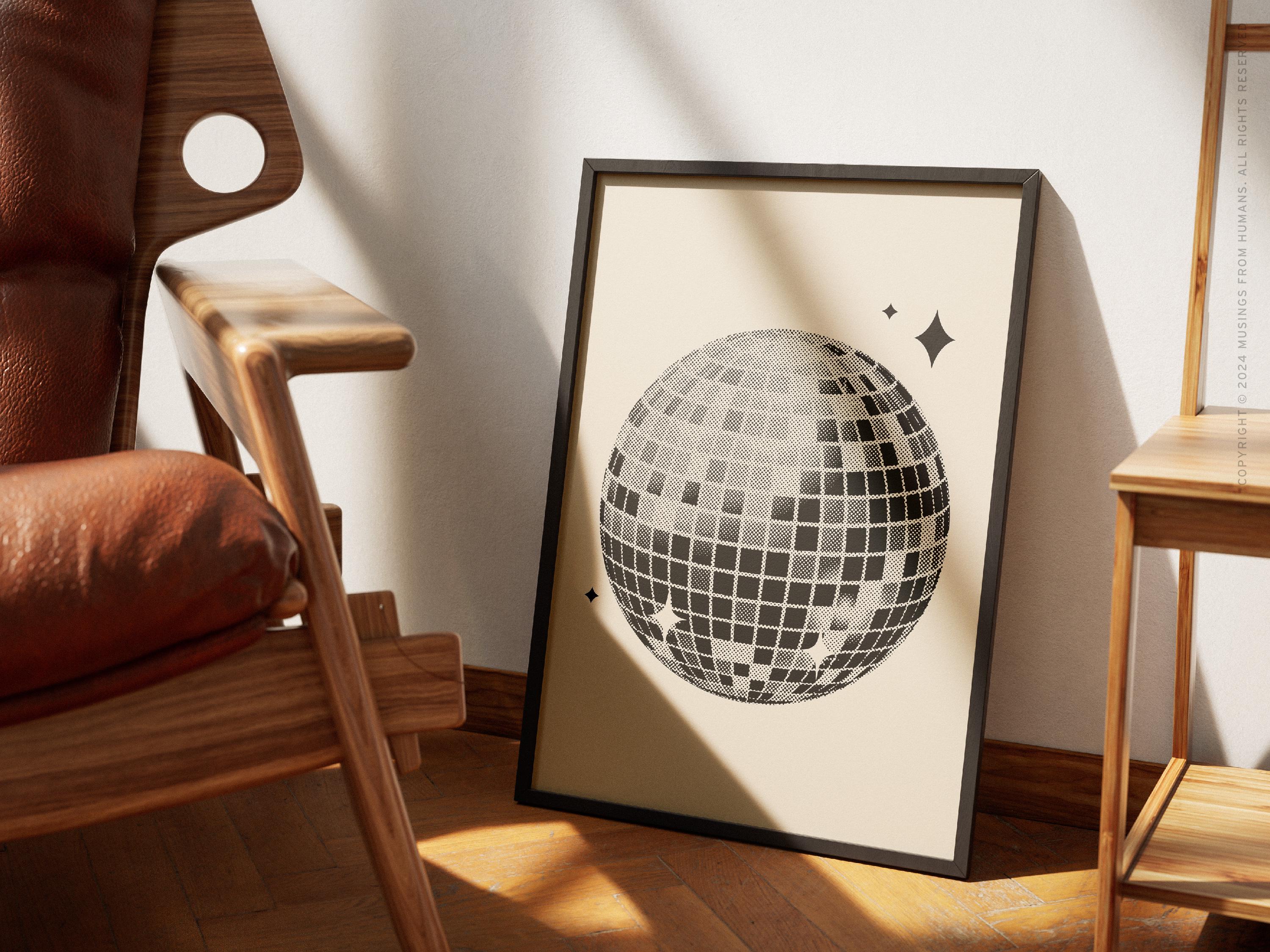 Disco Ball Graphic Wall Art, Funky Mirror Ball Poster, Trendy Bar Cart ...