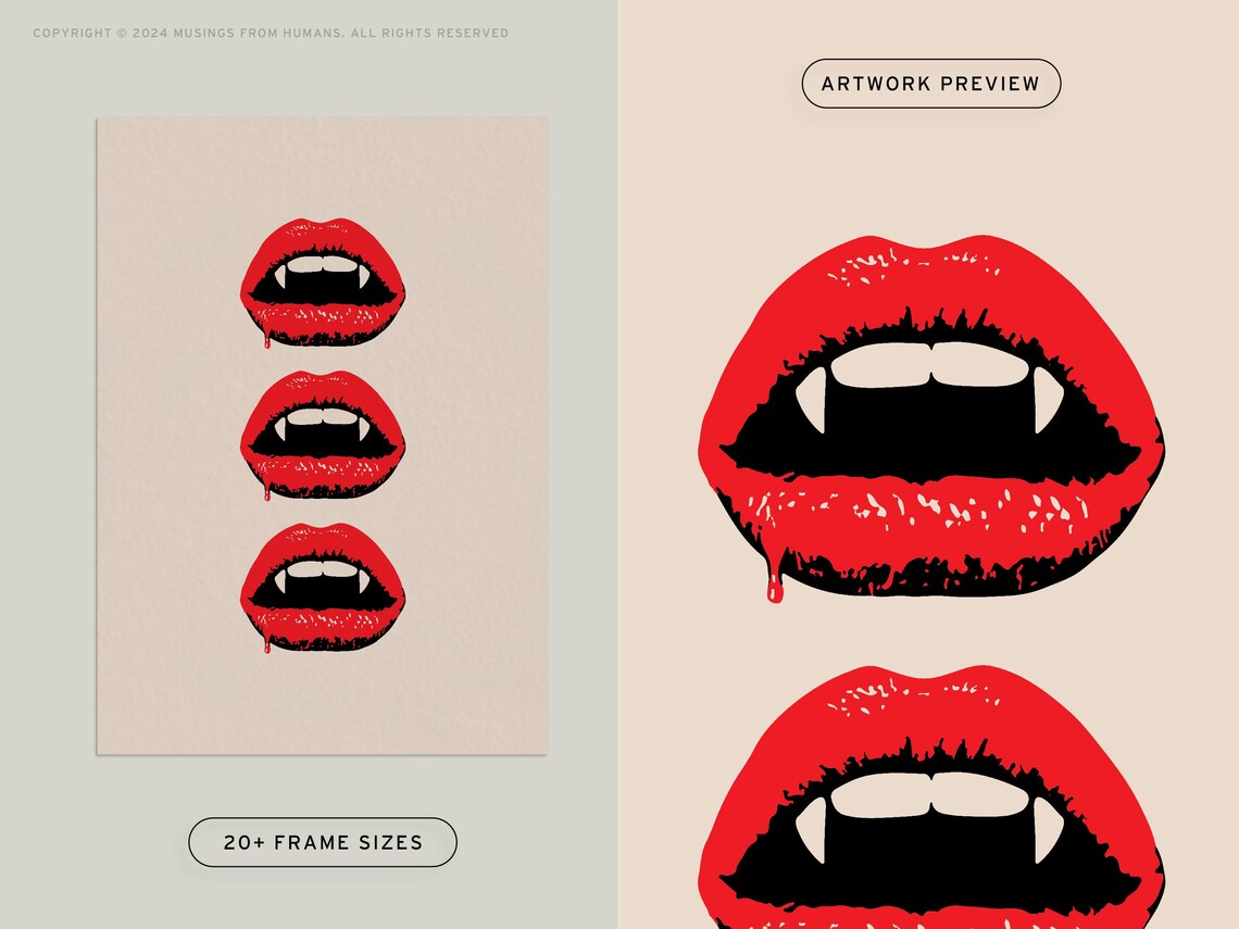 Red Vampire Lips Print, Witchy Graphic Poster, Goth Halloween Decor ...
