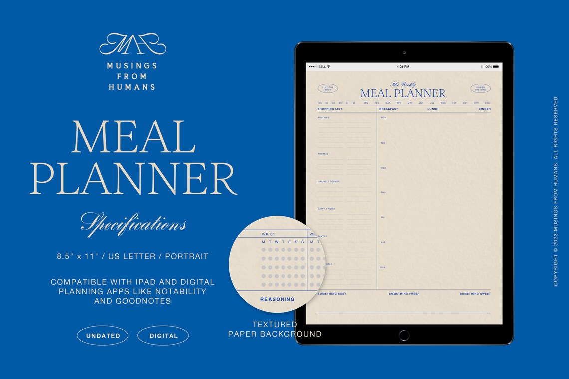 Weekly Meal Planner Digital Planner Meal Prep Productivity Motivation ...