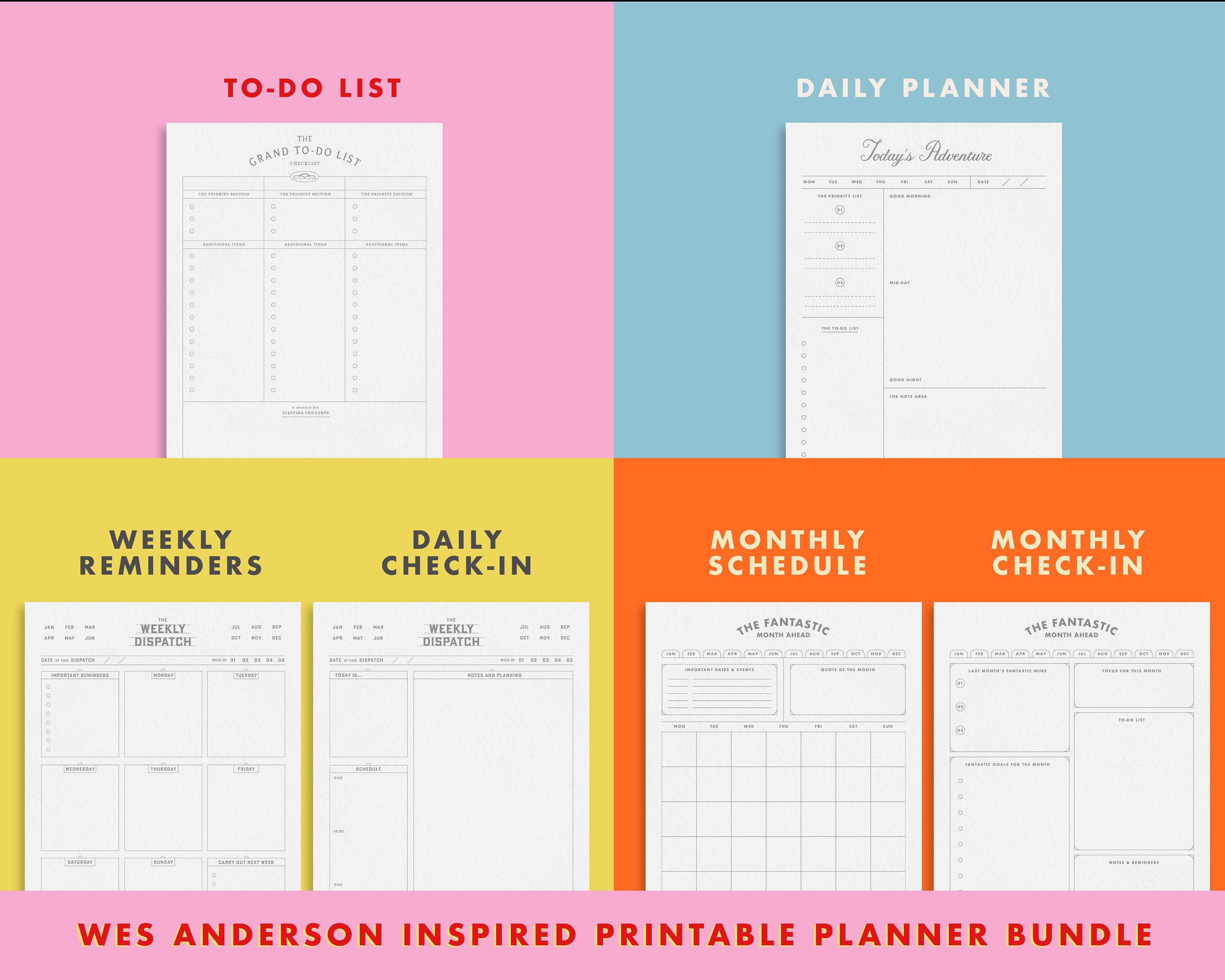 Printable Planner Bundle, Wes Anderson Gift daily Weekly Monthly to Do ...