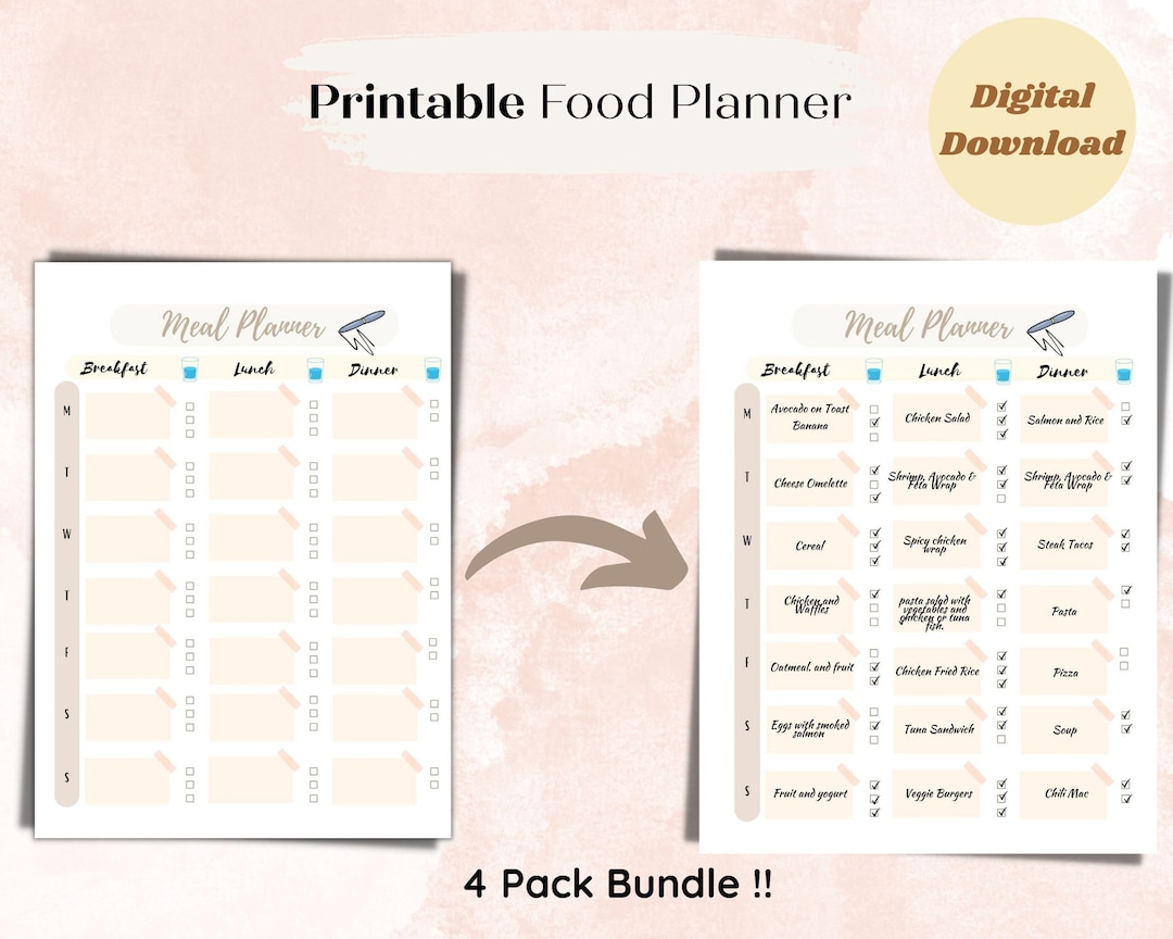 Food Planner Printable, Meal Planner, Shopping List Planner, Weekly ...