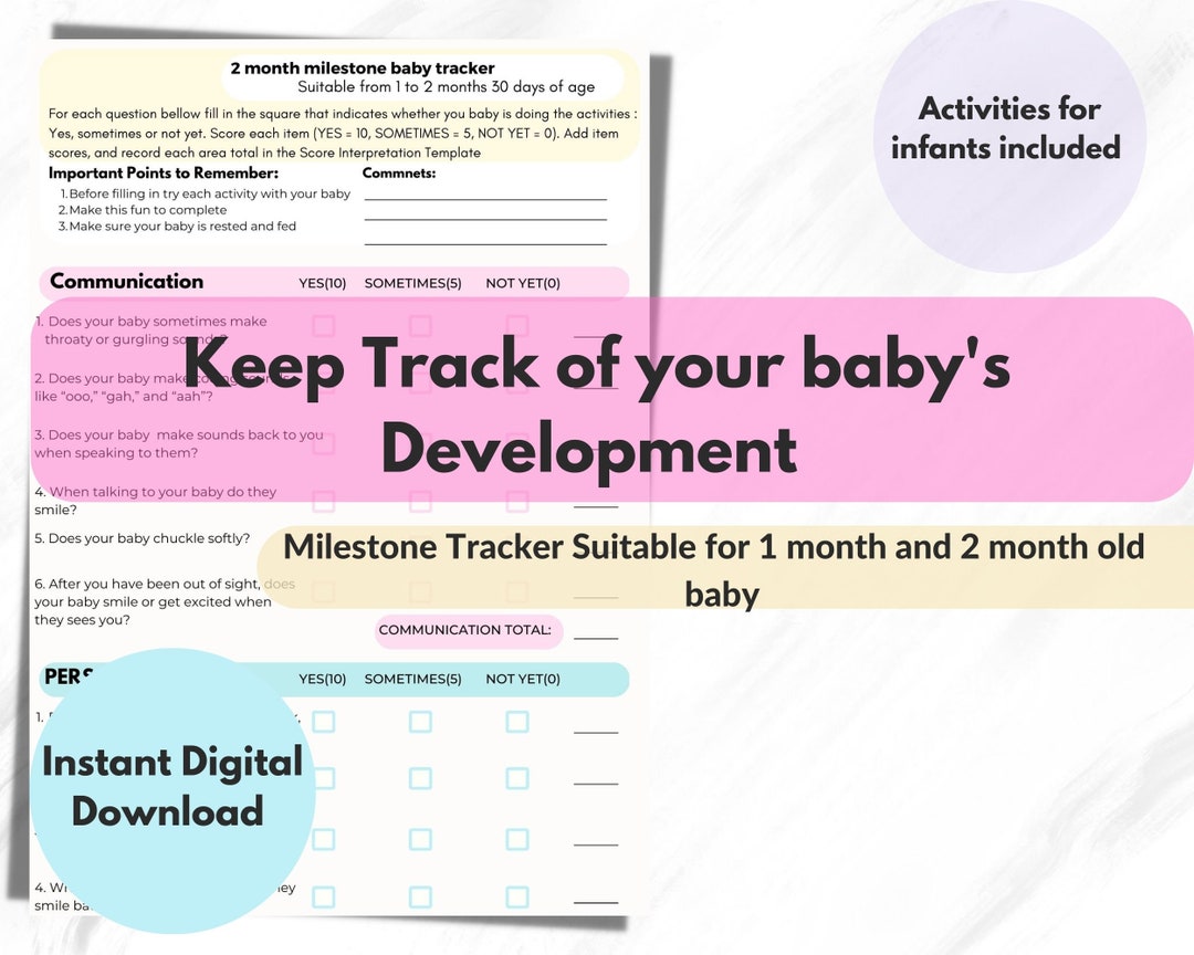 Digital Baby Development Milestone Tracker for 1 Month and 2 Months of ...