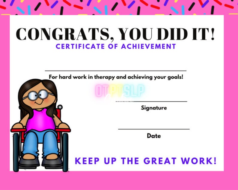 OT PT SLP Certificate of Achievement, Digital Download, School ...