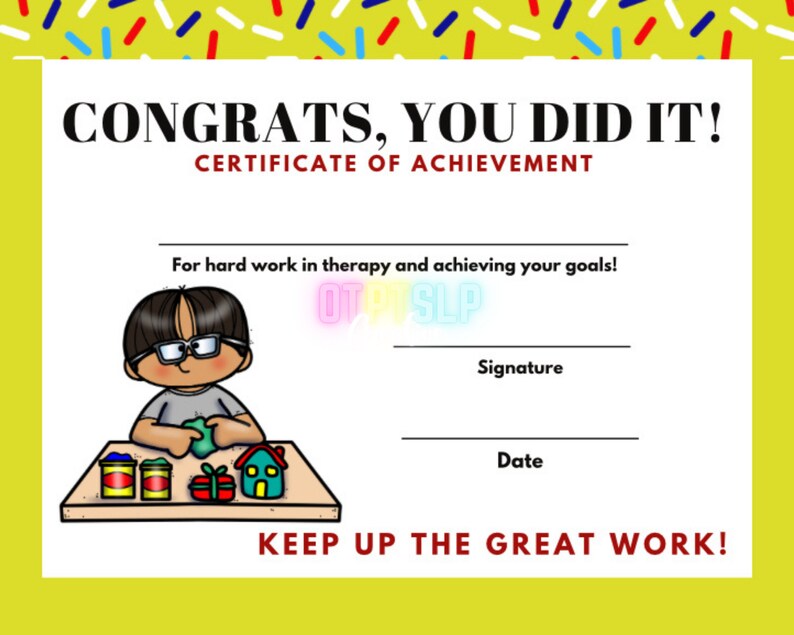 OT PT SLP Certificate of Achievement, Digital Download, School ...