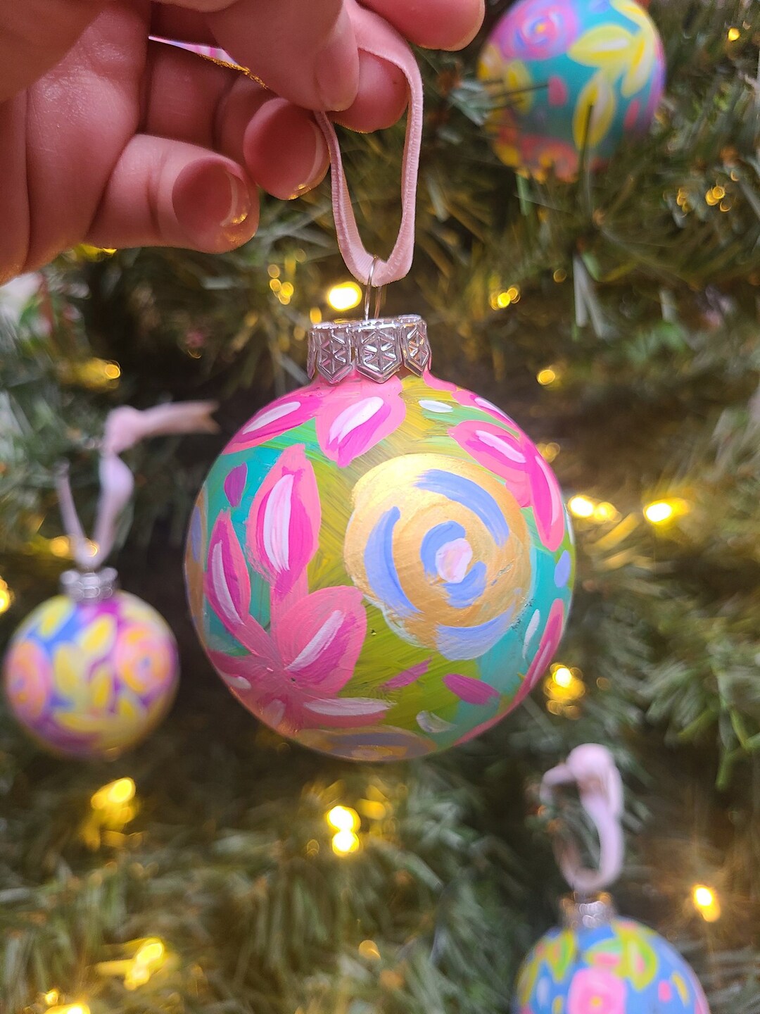 Hand Painted Floral Ornament 6 - Etsy