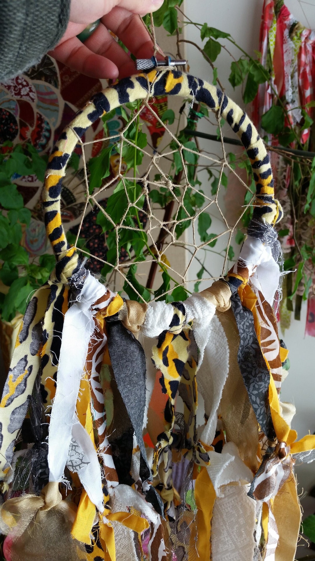 Handmade Jungle Vibes Dreamcatcher – Upcycled Fabrics Wall Hanging - Etsy