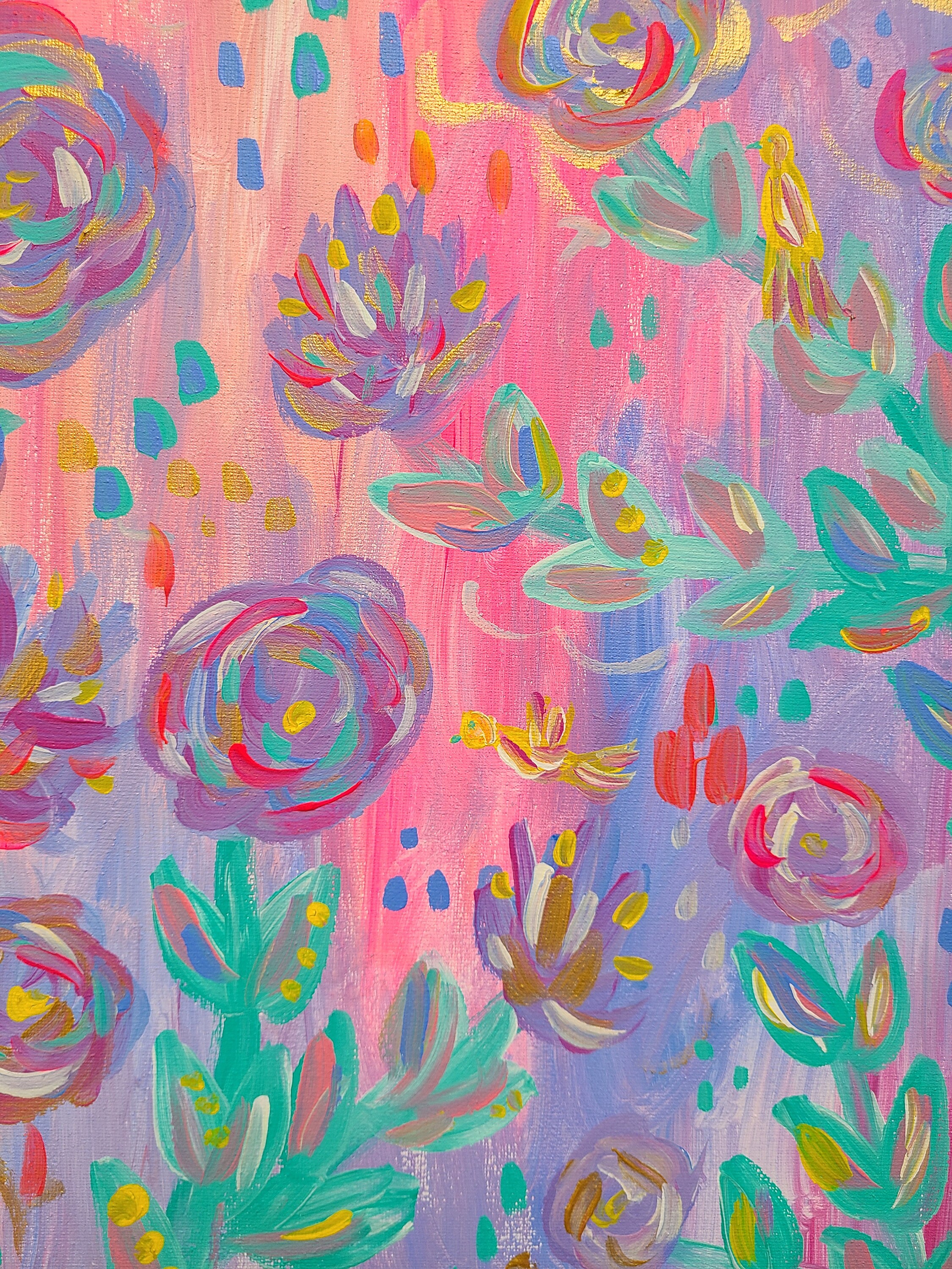 Pink Songbird Garden Painting - Etsy
