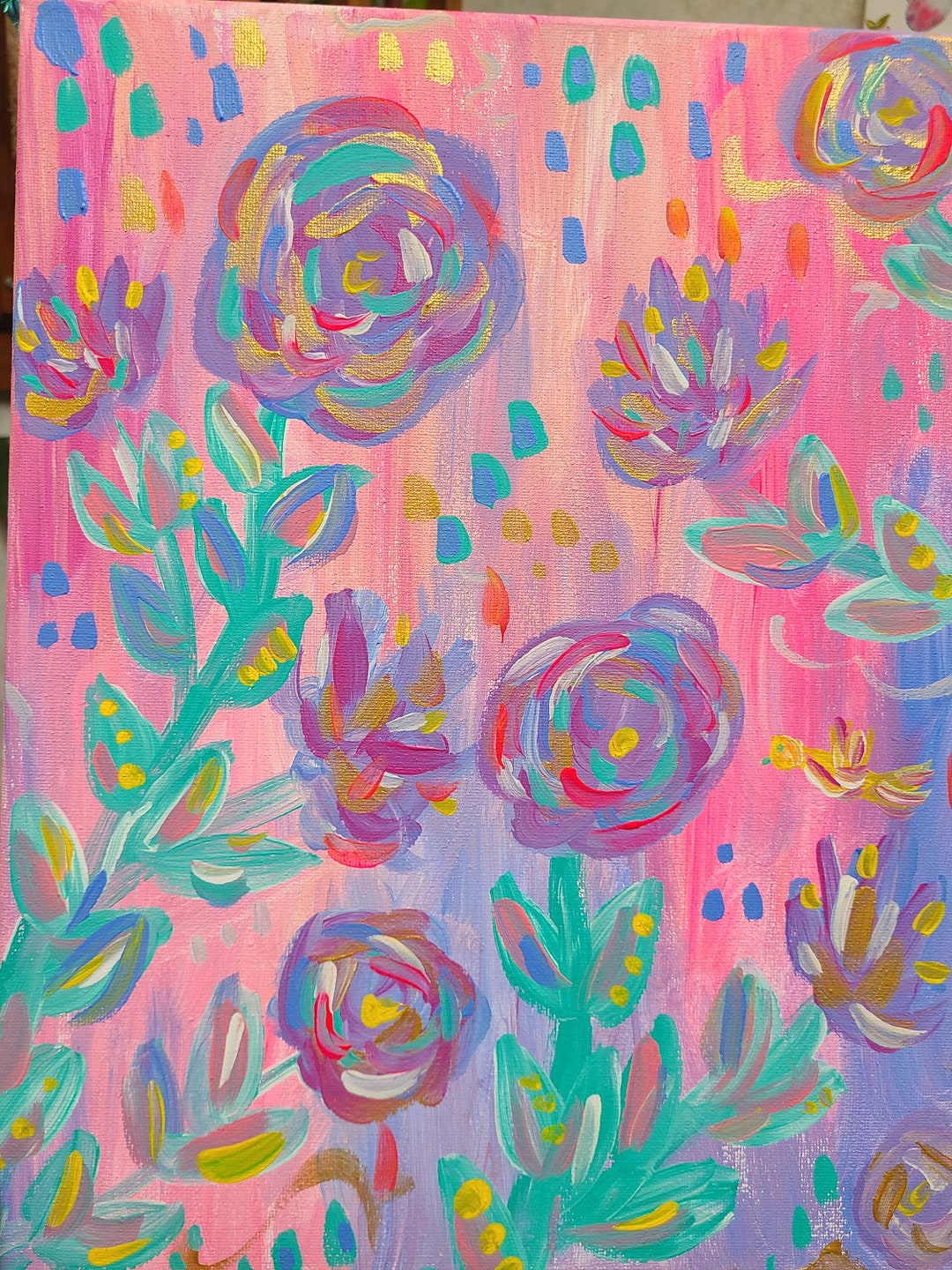 Pink Songbird Garden Painting - Etsy