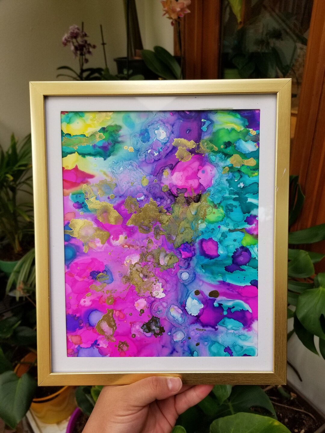 Framed Colorful Abstract Alcohol Ink Painting – 8x10 Dreamscape - Etsy