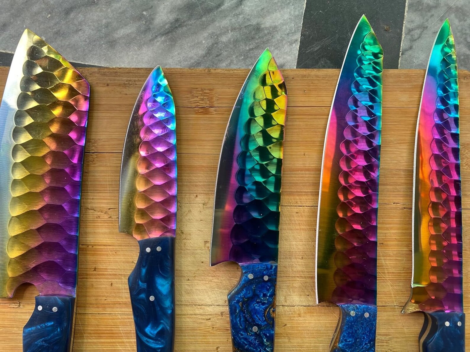 Custom Chef Set: 5-piece Rainbow-colored Plasma Coated Chef Set With ...