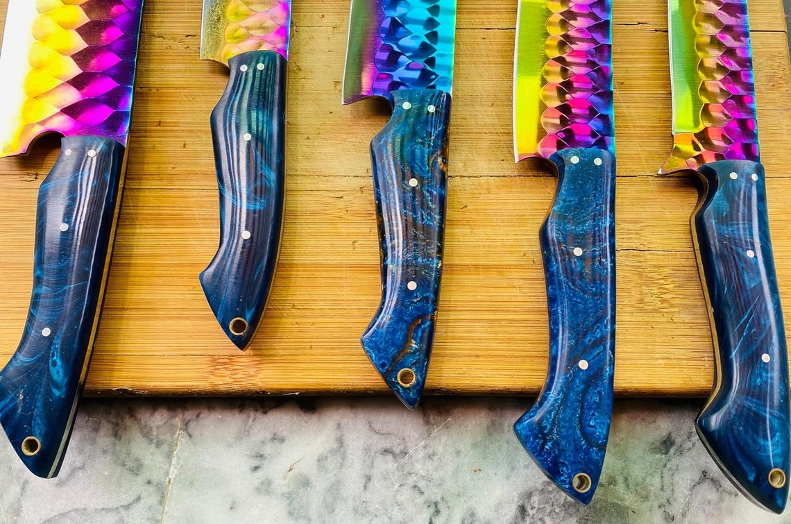 Custom Chef Set: 5-piece Rainbow-colored Plasma Coated Chef Set With ...