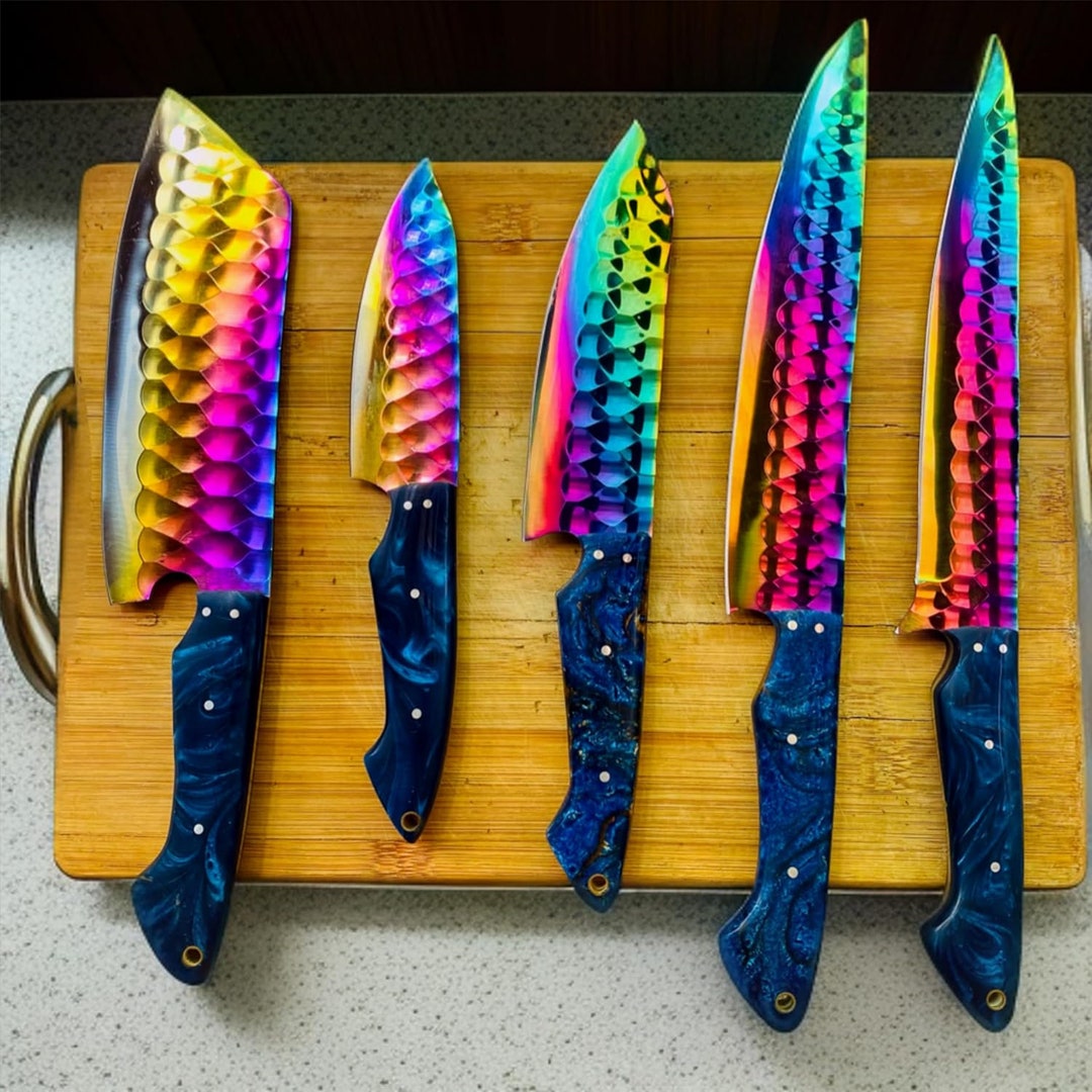 Custom Chef Set: 5-piece Rainbow-colored Plasma Coated Chef Set With ...