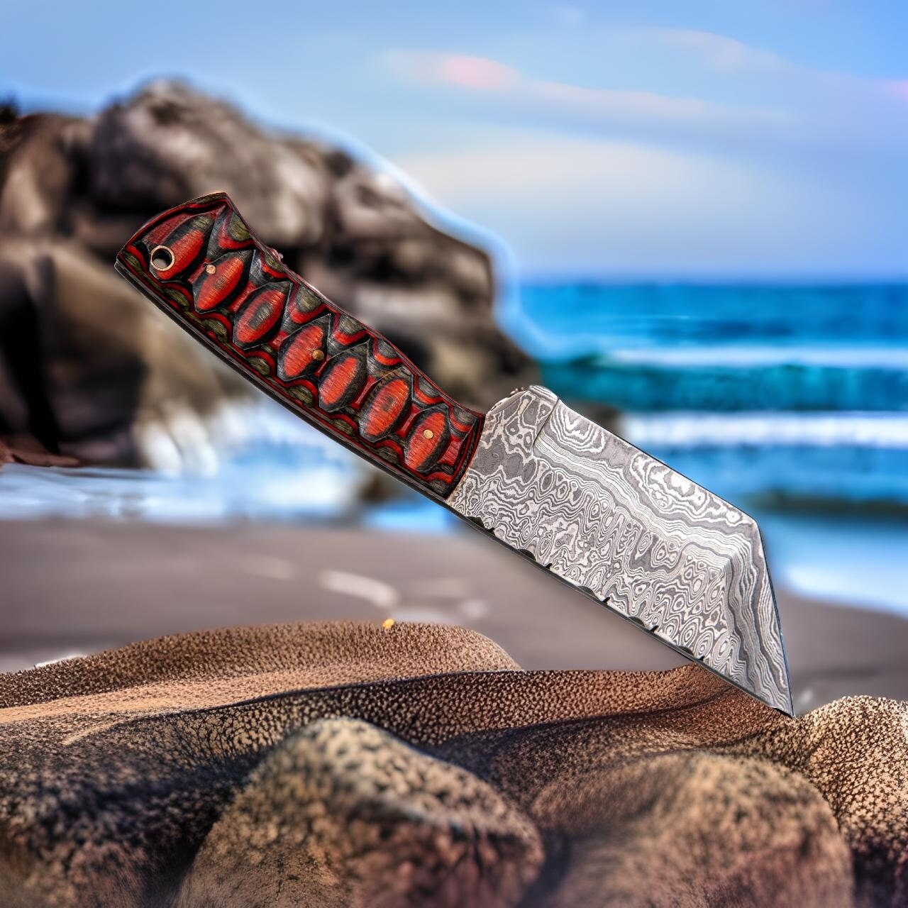 Damascus Full Tang Knife : Bull Cutter Tanto Blade - Etsy