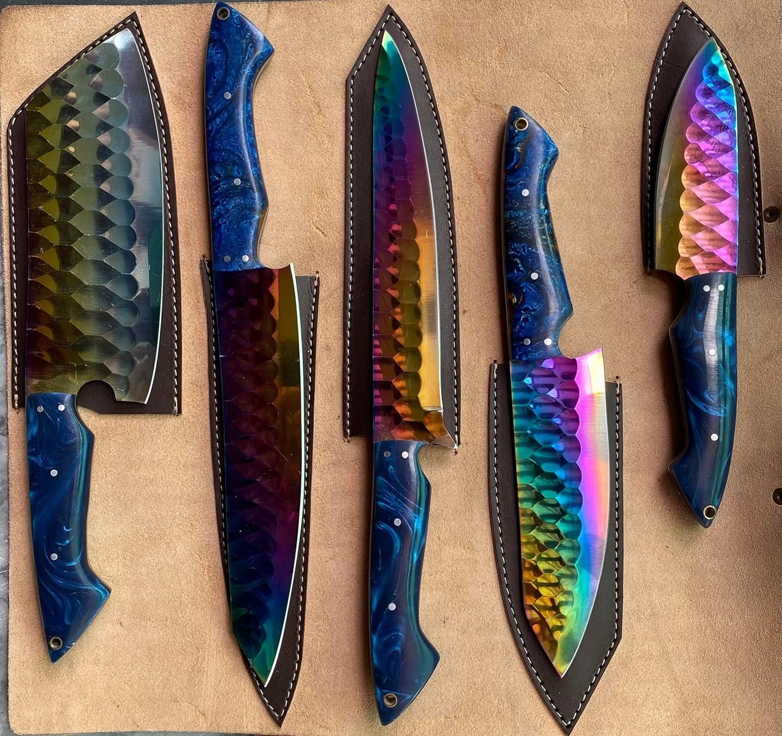 Custom Chef Set: 5-piece Rainbow-colored Plasma Coated Chef Set With ...