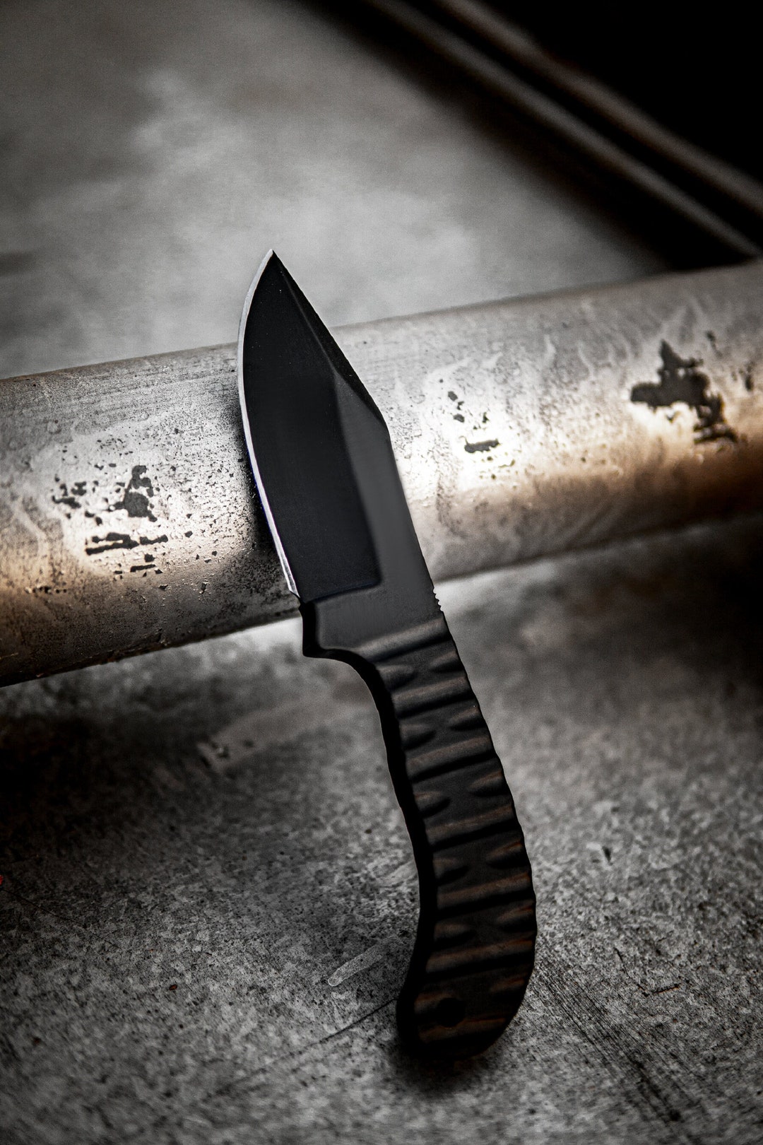 Black Coated D2 Steel Integral Hunting Knife Bowie Knife Tactical Knife ...