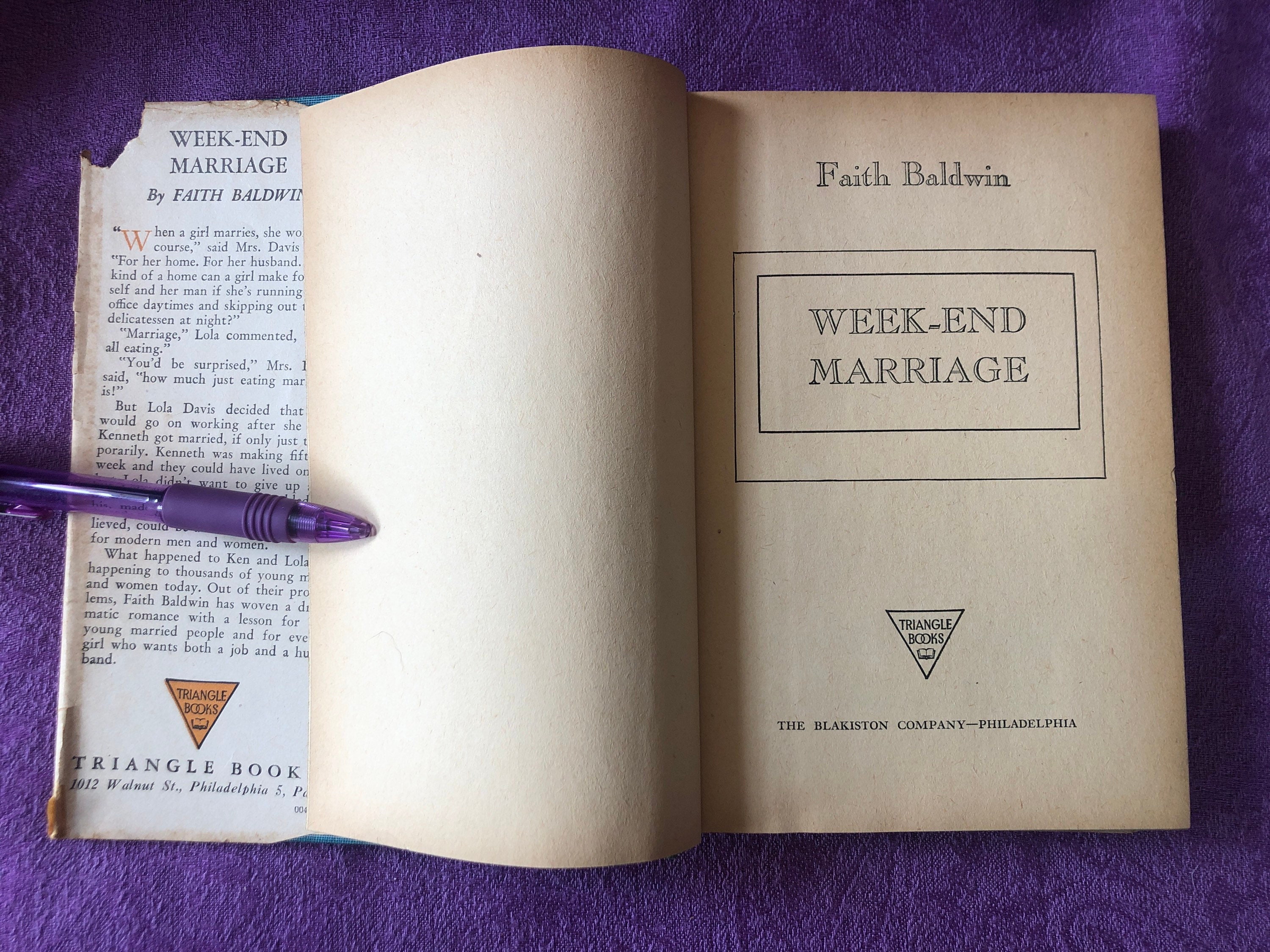 Week-end Marriage, by Faith Baldwin, Hardcover Book, 1945 - Etsy