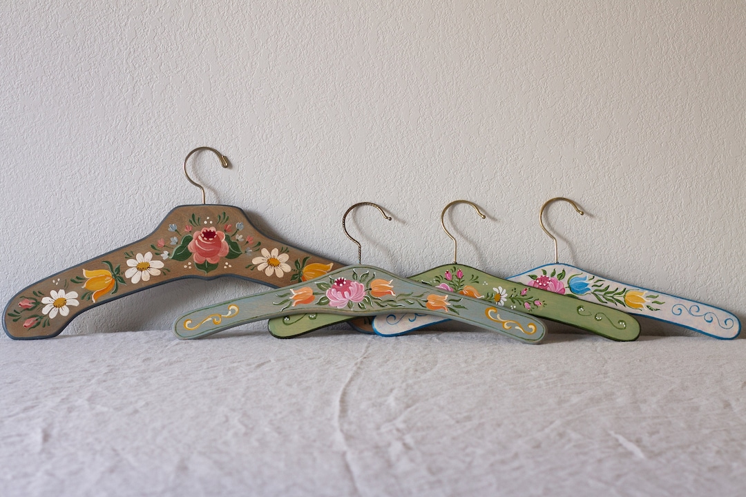 Vintage Folk Art Clothes Hangers Painted Wood Hangers German Folk Art ...