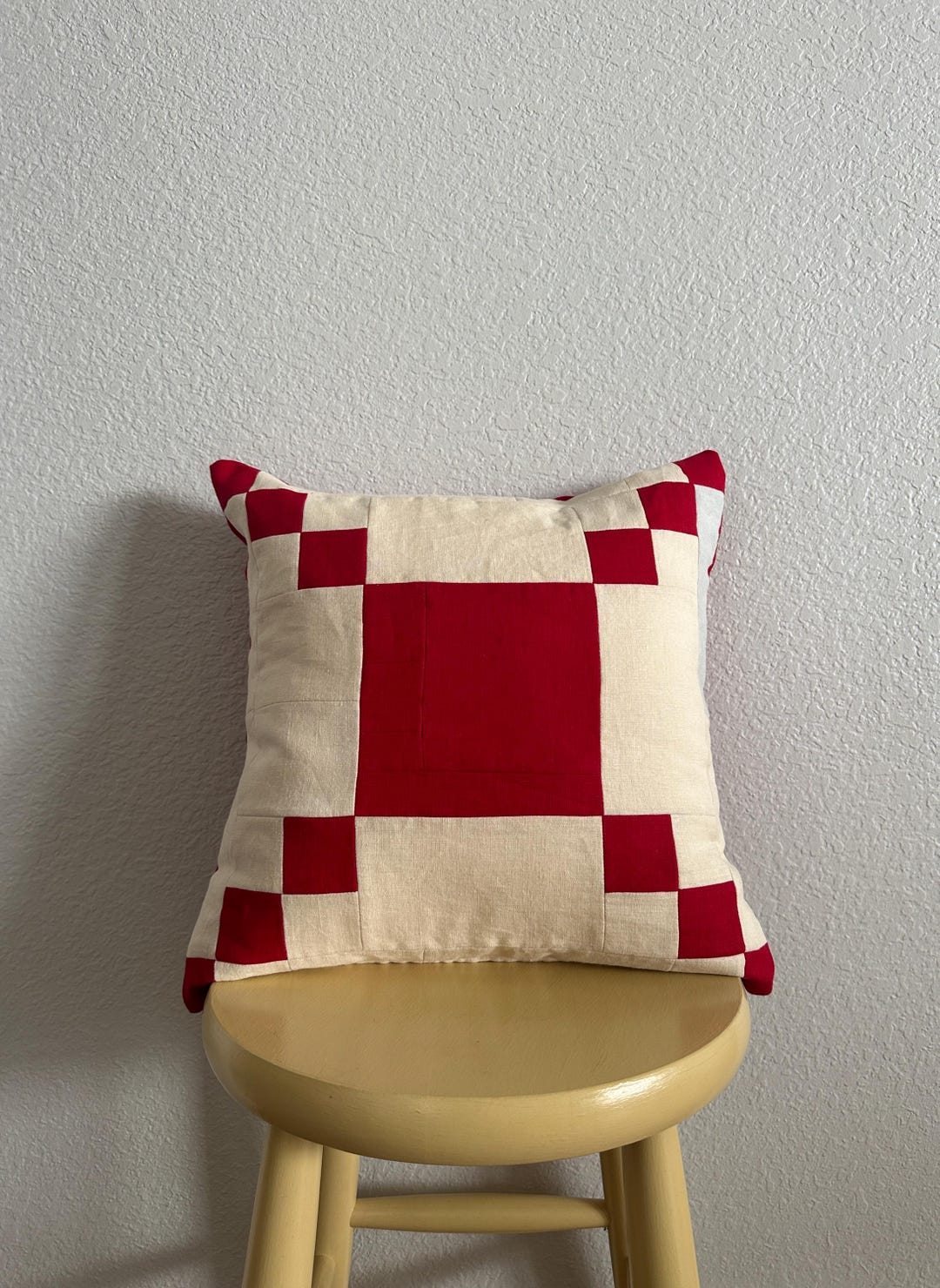 Red and White Irish Chain Quilted Pillow Cozy Linen Pillow Sham Hand ...