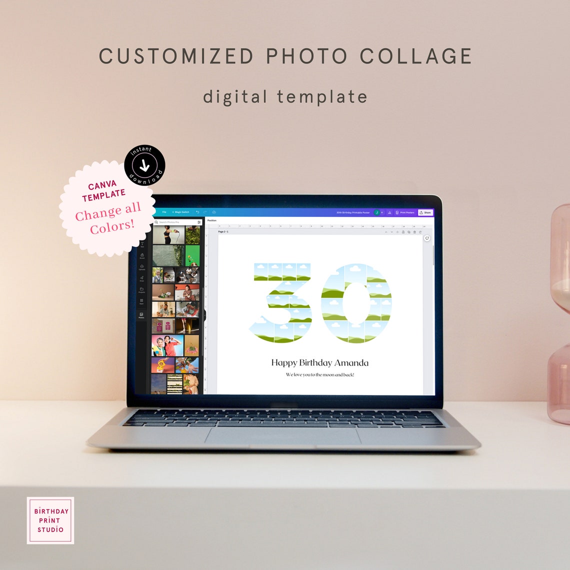 Photo Collage Template, Collage Gift, Collage Template, Number 30 Photo ...