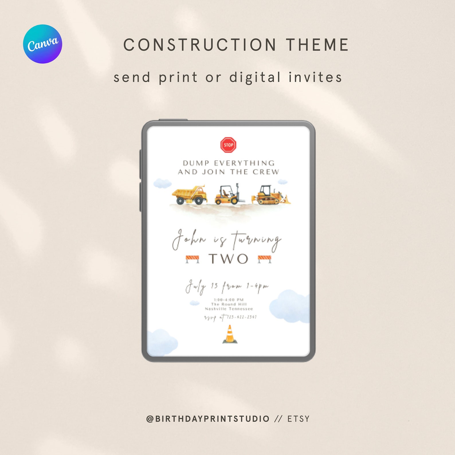 Construction Theme Birthday Invitation, Stop the Traffic and Close the ...