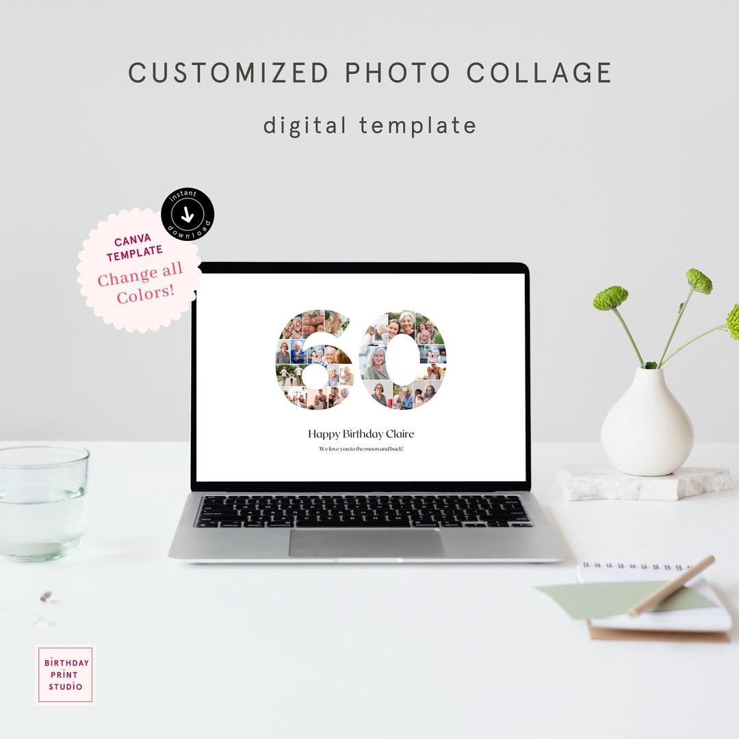 Photo Collage Template, Collage Gift, Collage Template, Number 60 Photo ...