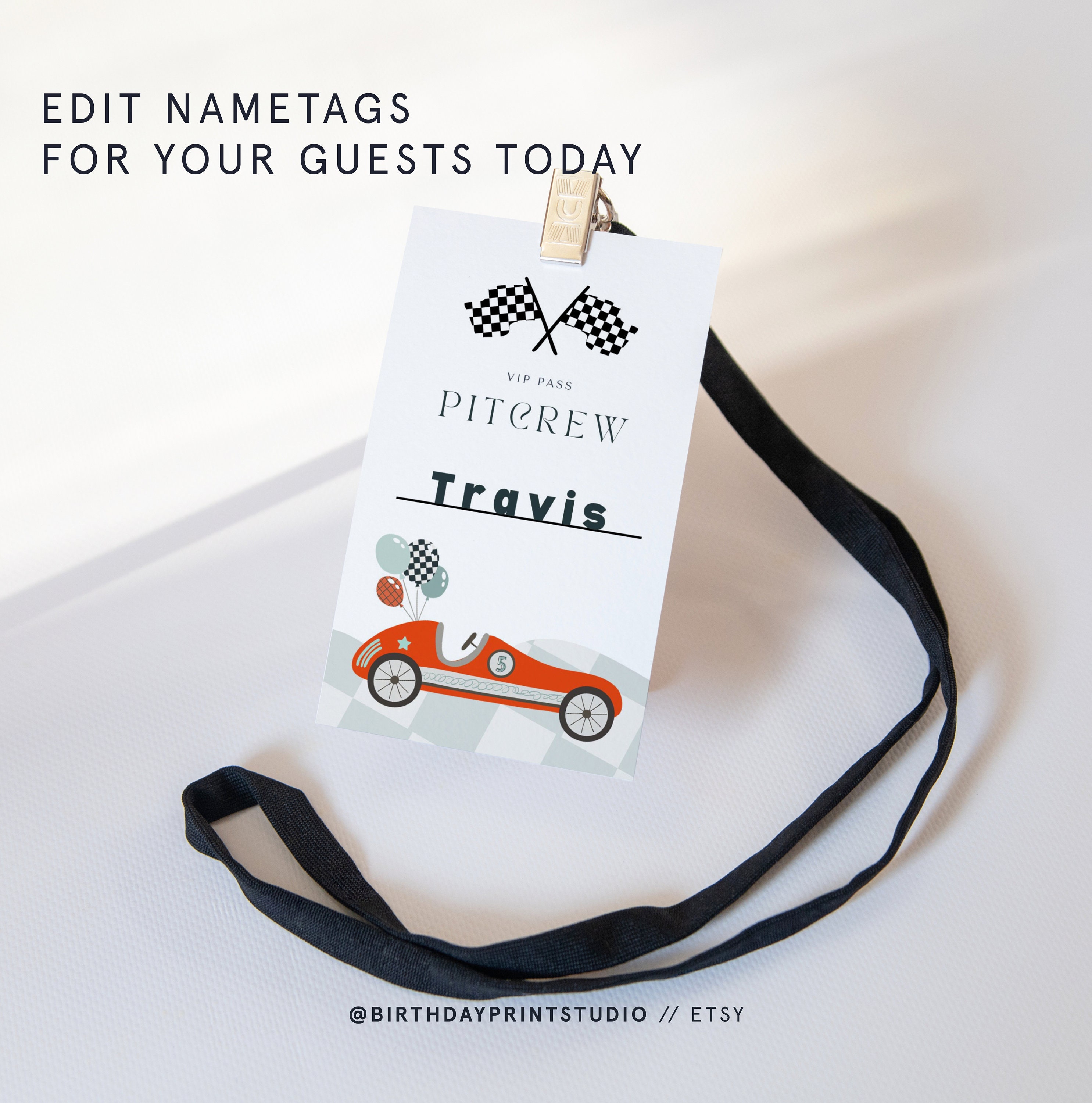 Customized Racecar Name Tag for Birthday, Red Racecar Birthday Party ...