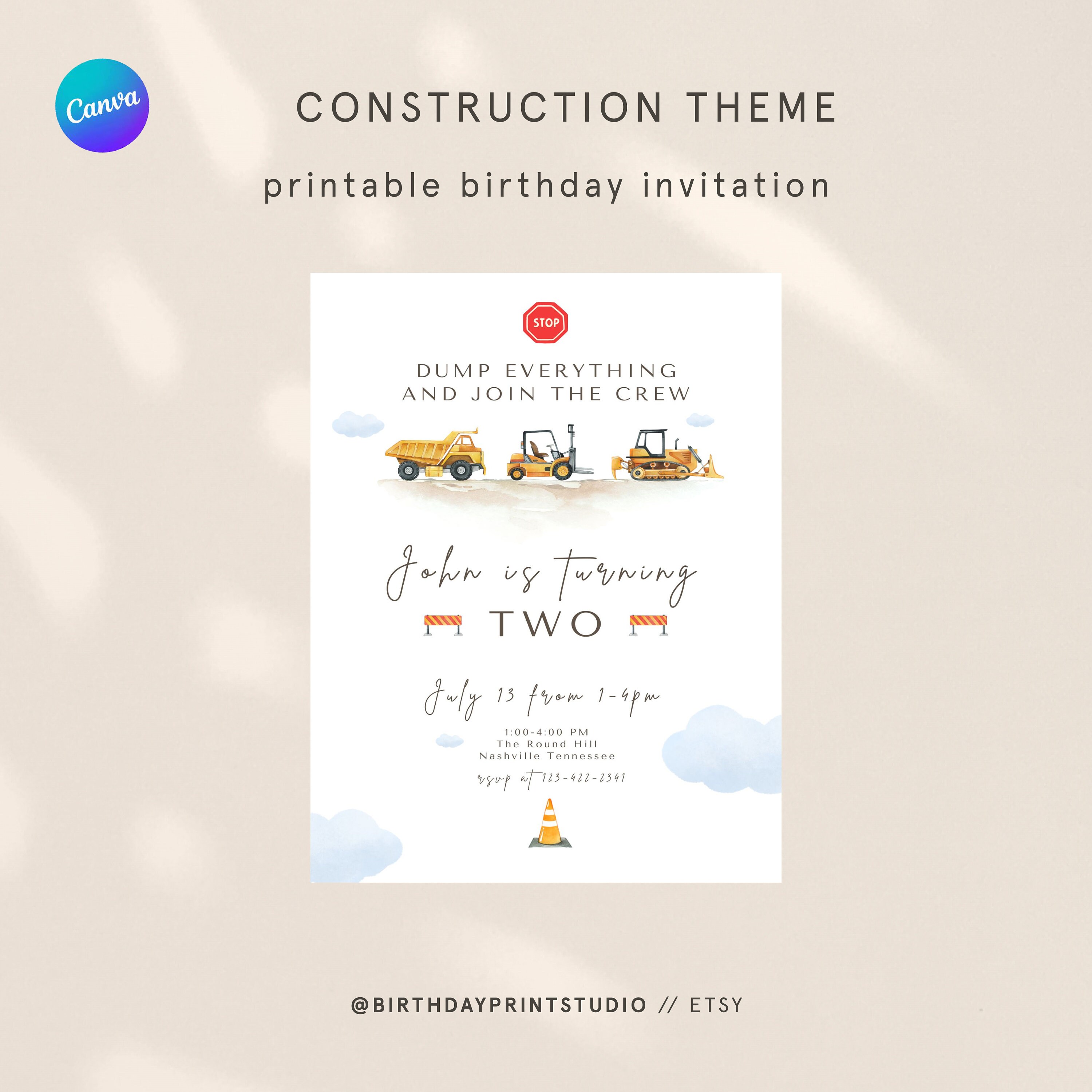 Construction Theme Birthday Invitation, Stop the Traffic and Close the ...