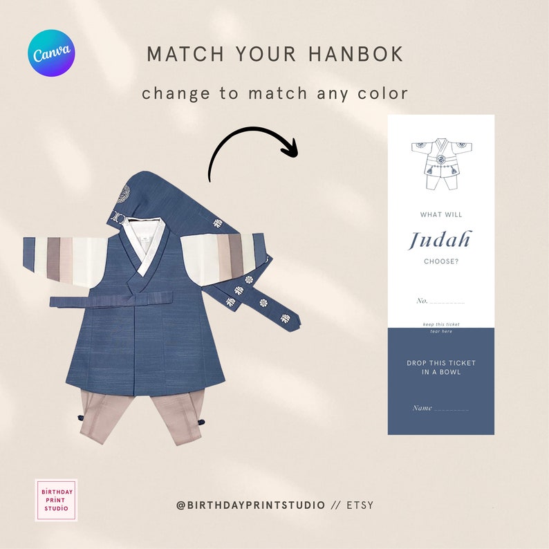 Personalized Doljabi Raffle Ticket: Modern Hanbok Boy (digital Download ...