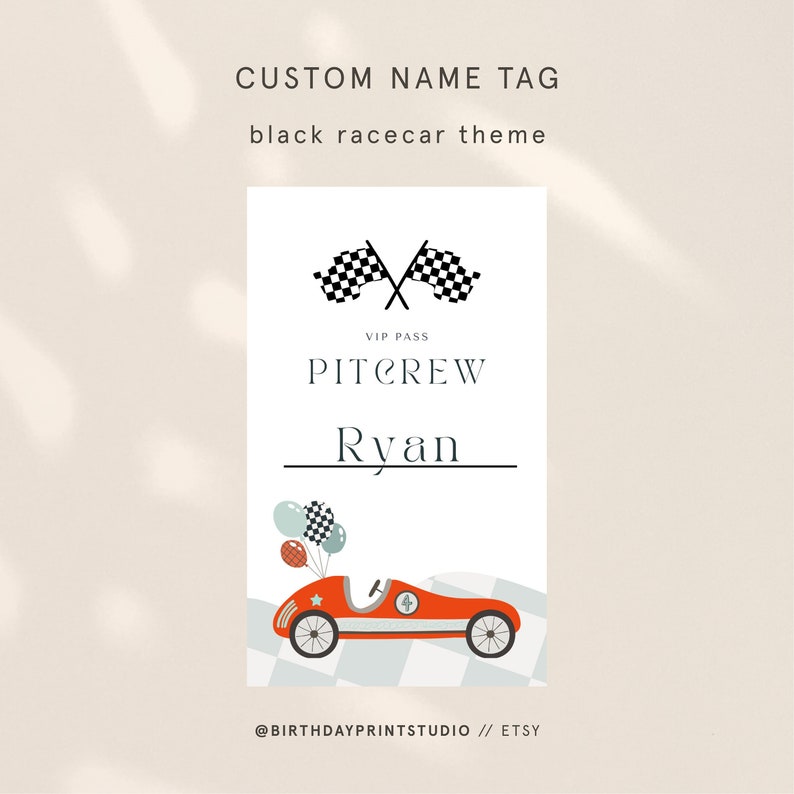 Customized Racecar Name Tag for Birthday, Red Racecar Birthday Party ...