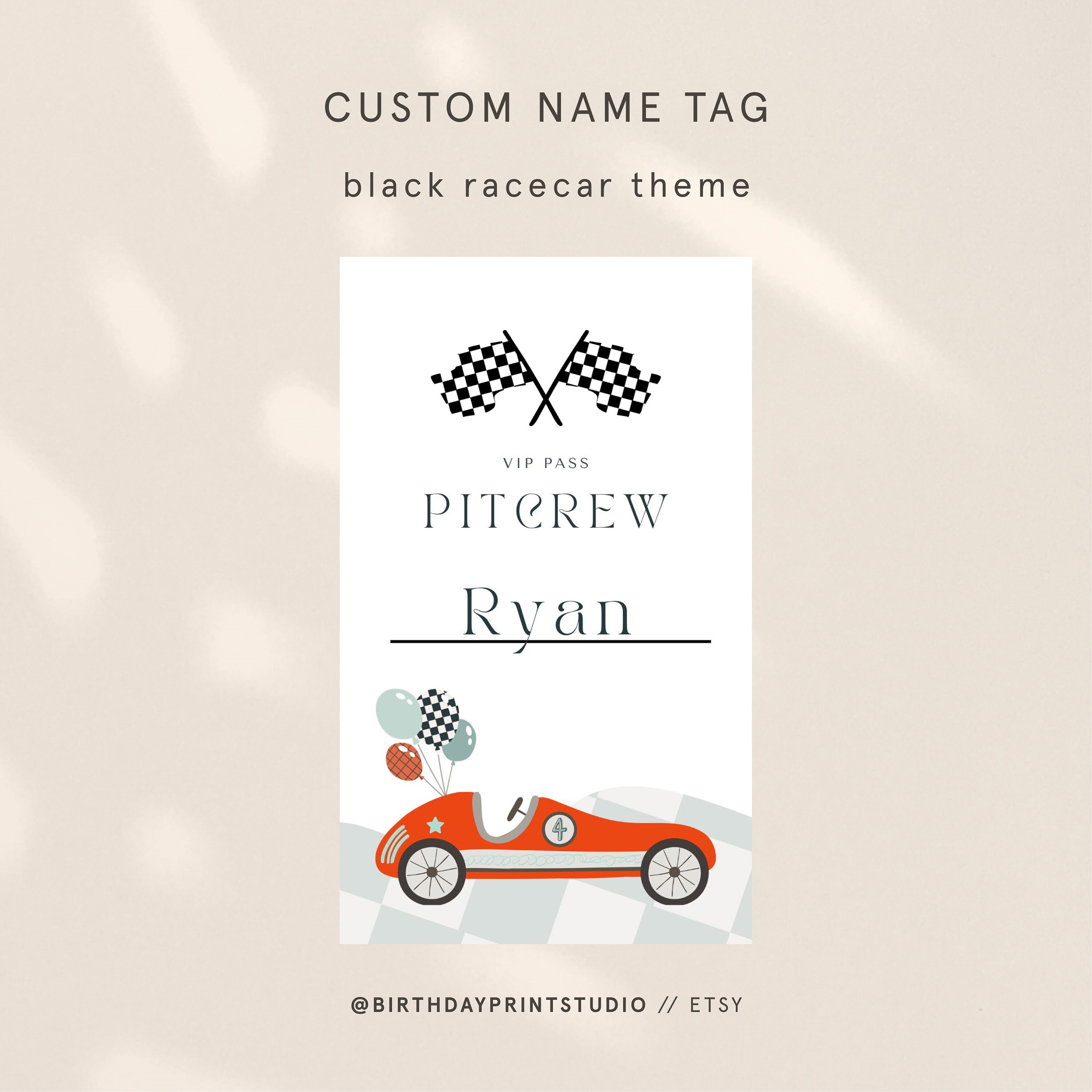Customized Racecar Name Tag for Birthday, Red Racecar Birthday Party ...