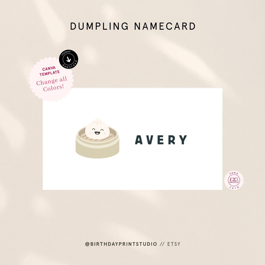 Dumpling Name Card Template, Baby Bao Place Card, Bao Baby Escort Cards ...