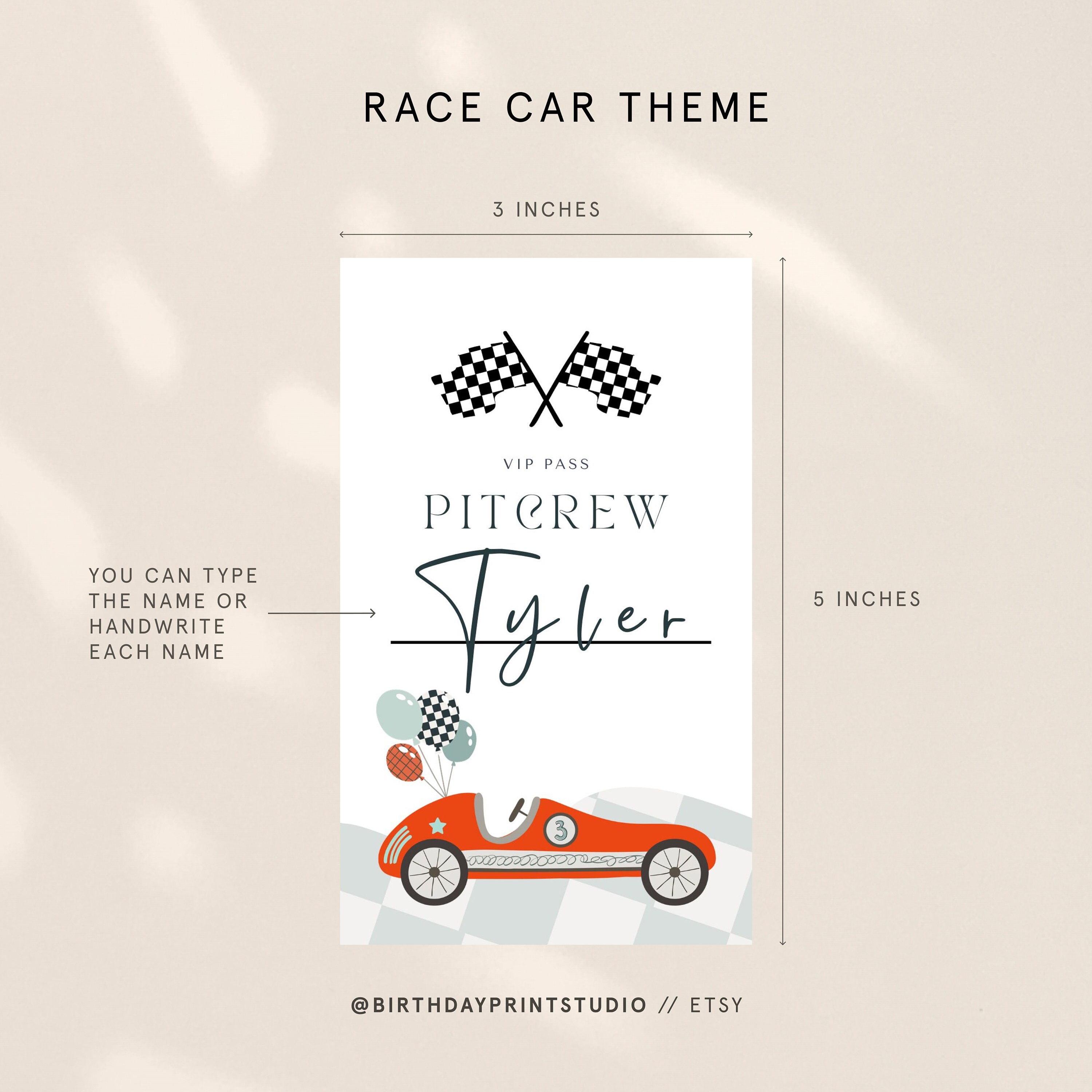 Customized Racecar Name Tag for Birthday, Red Racecar Birthday Party ...