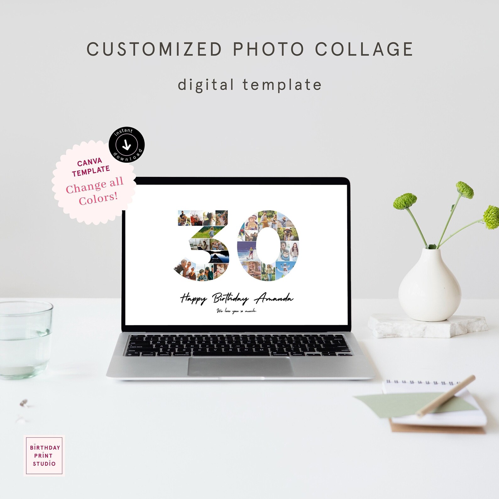 Photo Collage Template, Collage Gift, Collage Template, Number 30 Photo ...