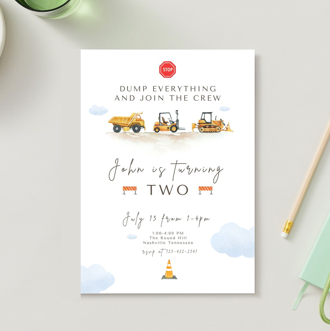 Construction Theme Birthday Invitation, Stop the Traffic and Close the ...