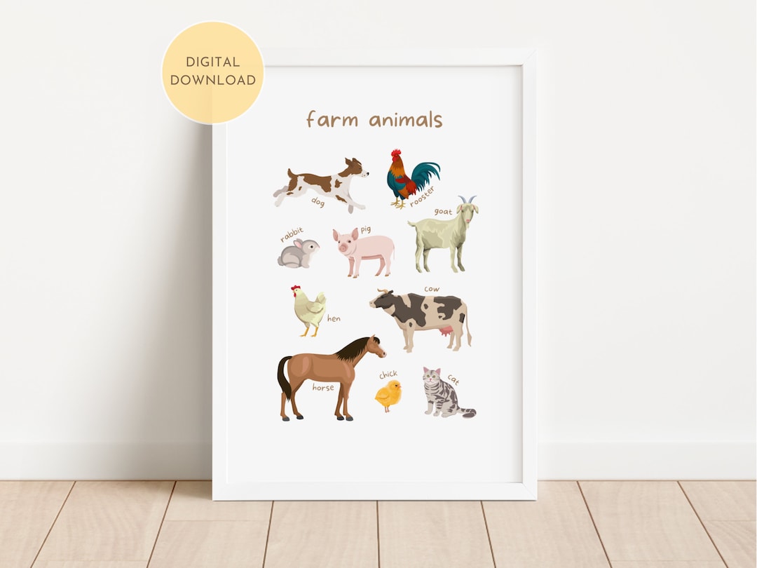 Farm Animals Educational Print, Nursery Learning Poster, Toddler ...
